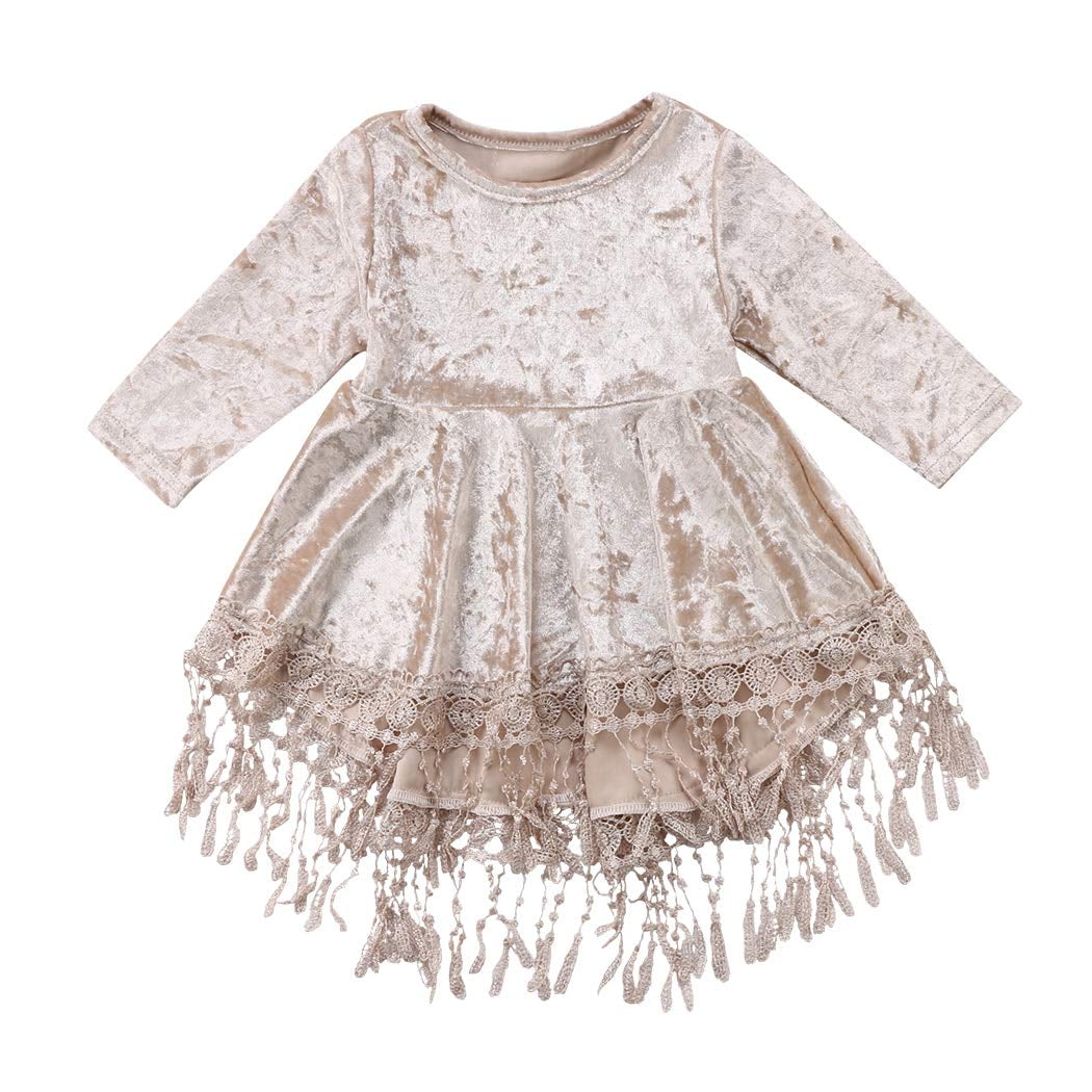 Bagilaanoe Toddler Baby Girl Velvet Dress Long Sleeve A-line Princess Dresses 6M 12M 2T 3T 4T 5T ...