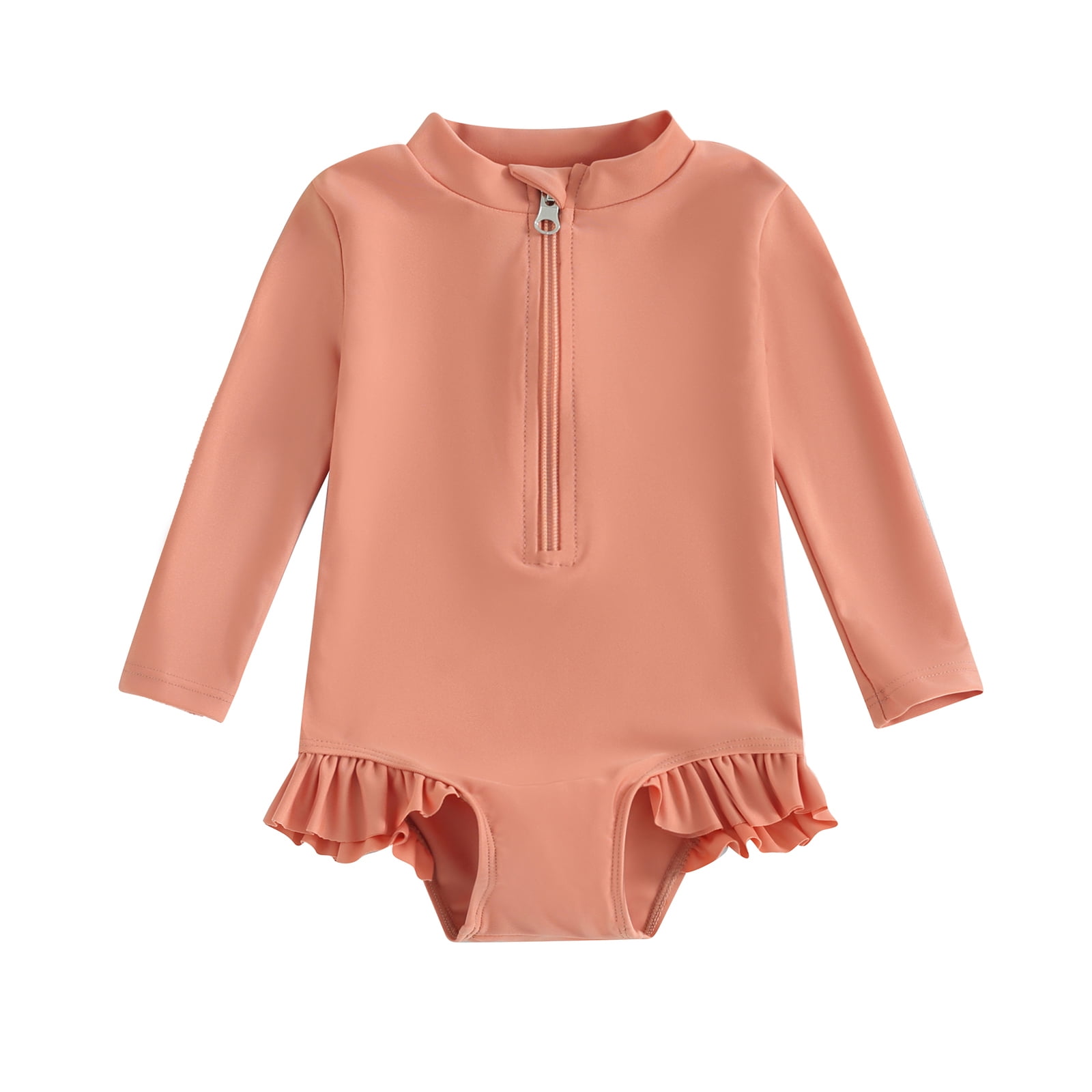 Bagilaanoe Toddler Baby Girls One-Piece Swimsuit Long Sleeve Zipper Rashguard Swimwear 6M 12M ...