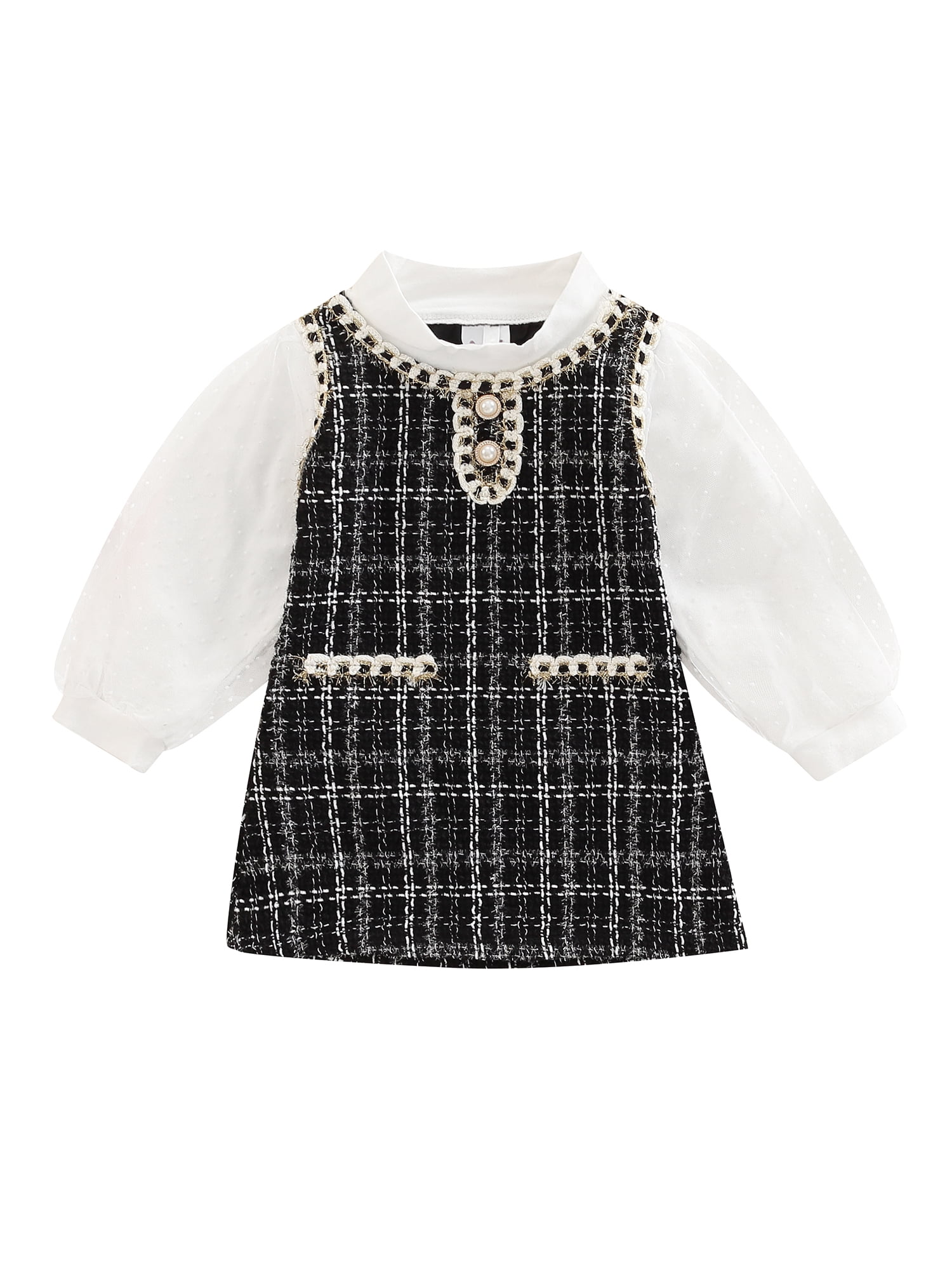 Bagilaanoe Toddler Baby Girls Patchwork Dress Long Sleeve Weave Edging ...
