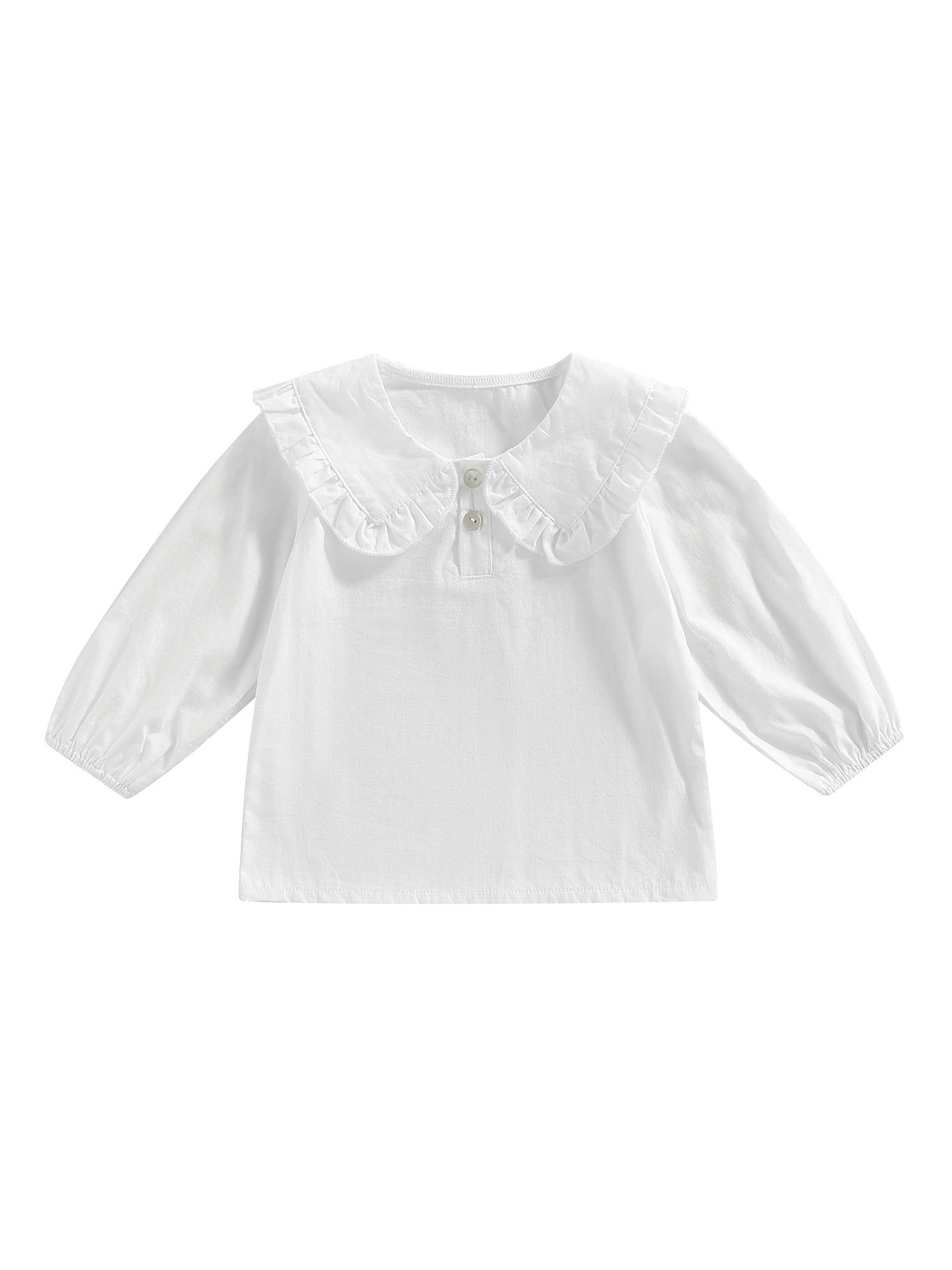 Bagilaanoe Toddler Baby Girls T-Shirts Plaid/Solid Color Doll Collar ...