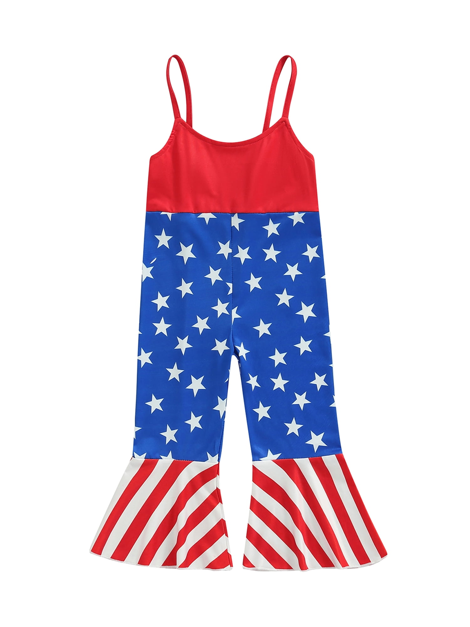 Bagilaanoe Toddler Kid Baby Girl 4th of July Outfits Sleeveless Strap Romper One Piece Bell ...