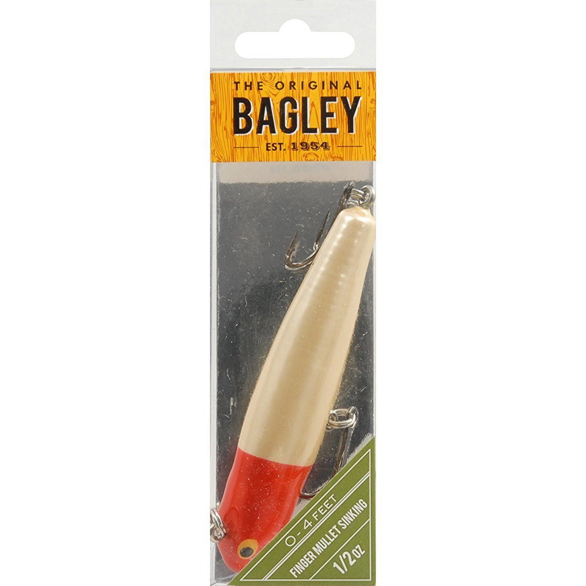 Bagley Finger Mullet Sinking Genuine Balsa Wood Fishing Bait, Red Head ...