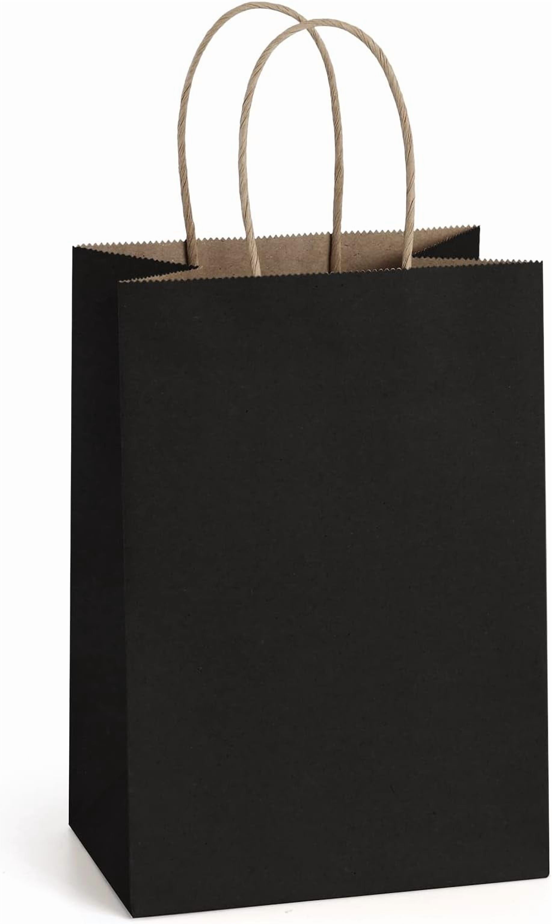 Bags 100 count 5.25x3x8 Small Paper Bags with Handles Bulk, Black Paper ...