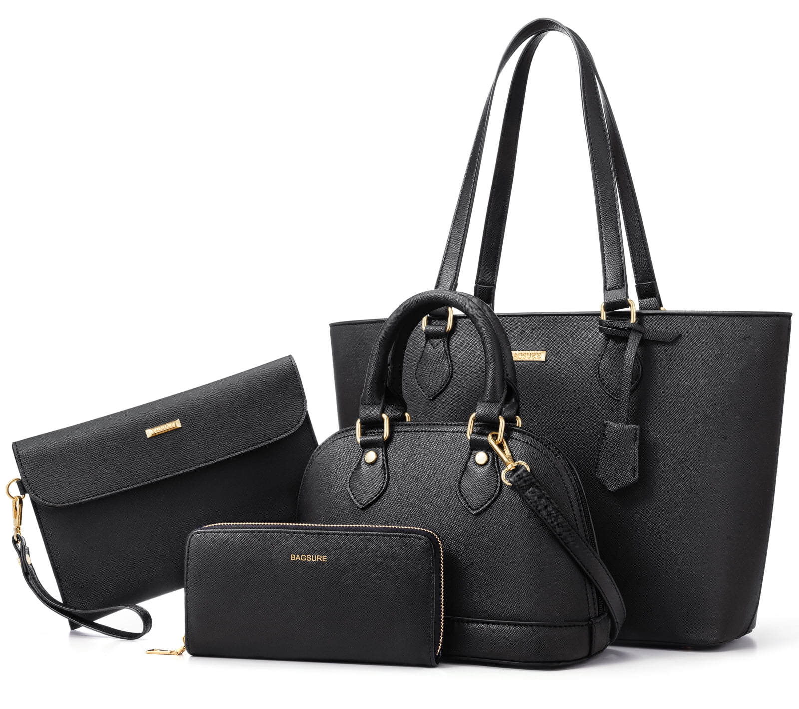 Bagsure Women Handbags, 4pcs Tote, Crossbody, Wristlet, Wallet, Black ...