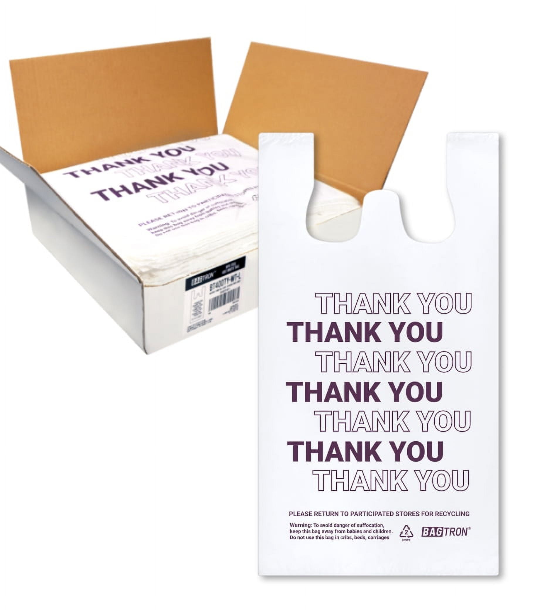 Bagtron Thank You T-Shirt Carry-Out Bags, 1/6 Barrel, 19 Microns White ...