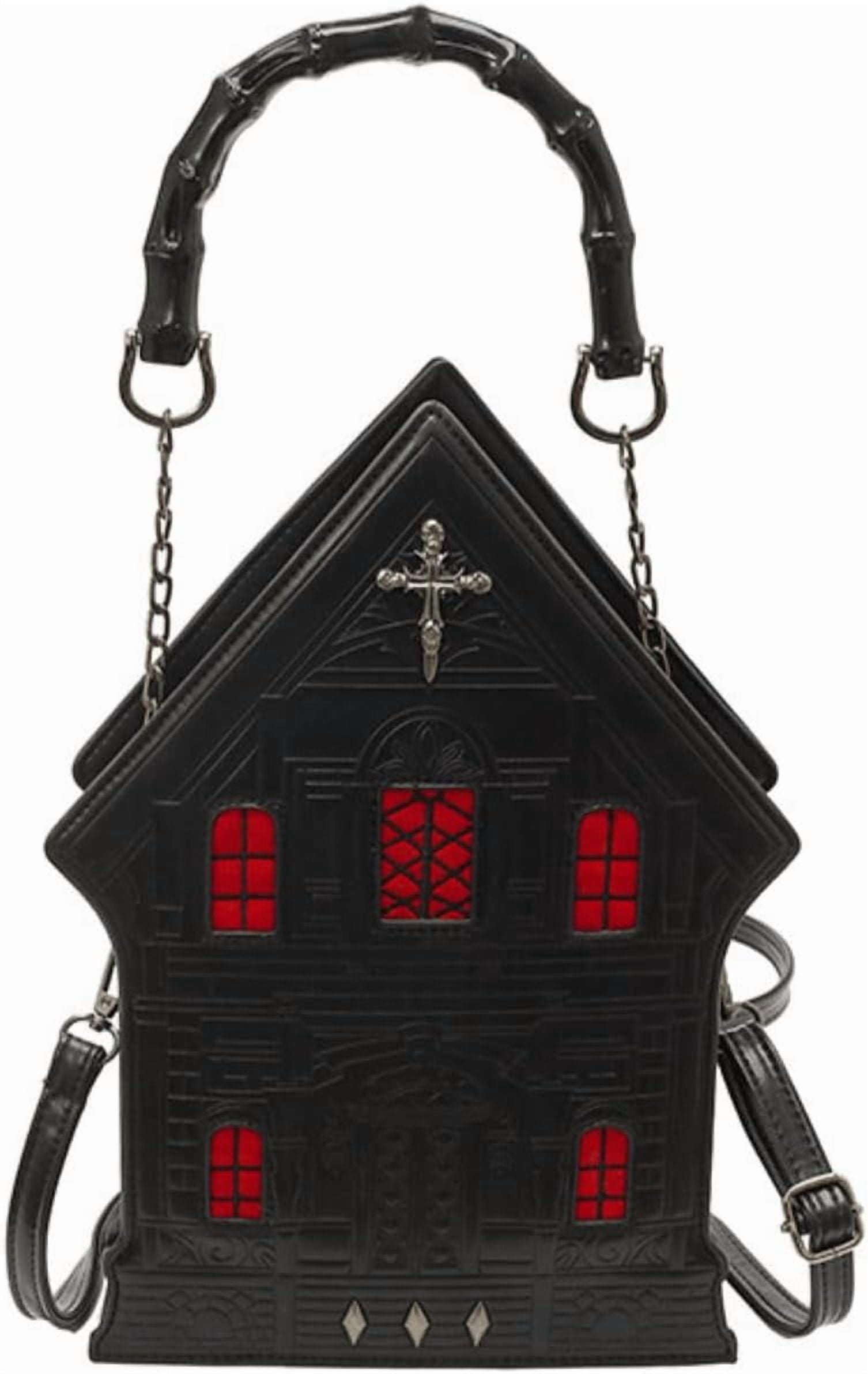 Baguery Gothic Horror Haunted House Crossbody Bag - Spooky Blood-Red ...