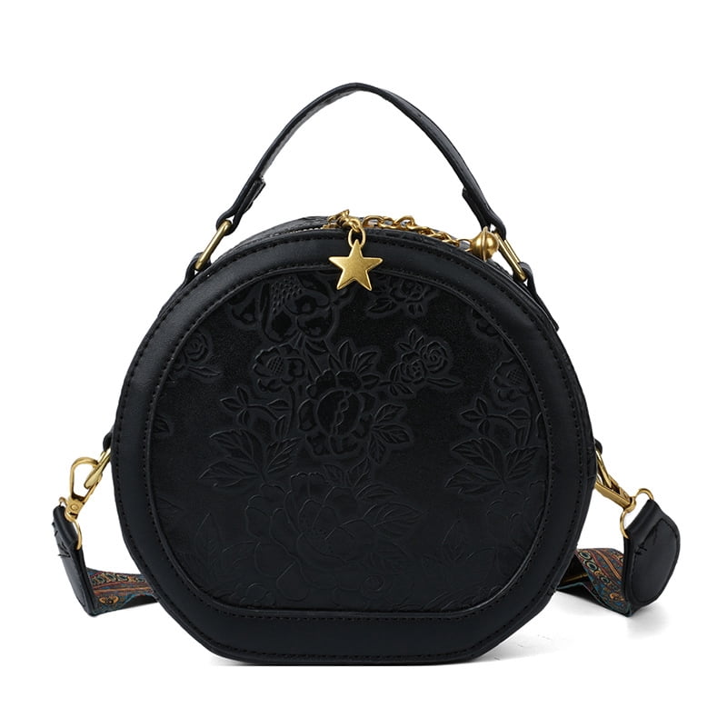 Baguery Women's Retro Flower Print Round Bag - Quilted Crossbody ...