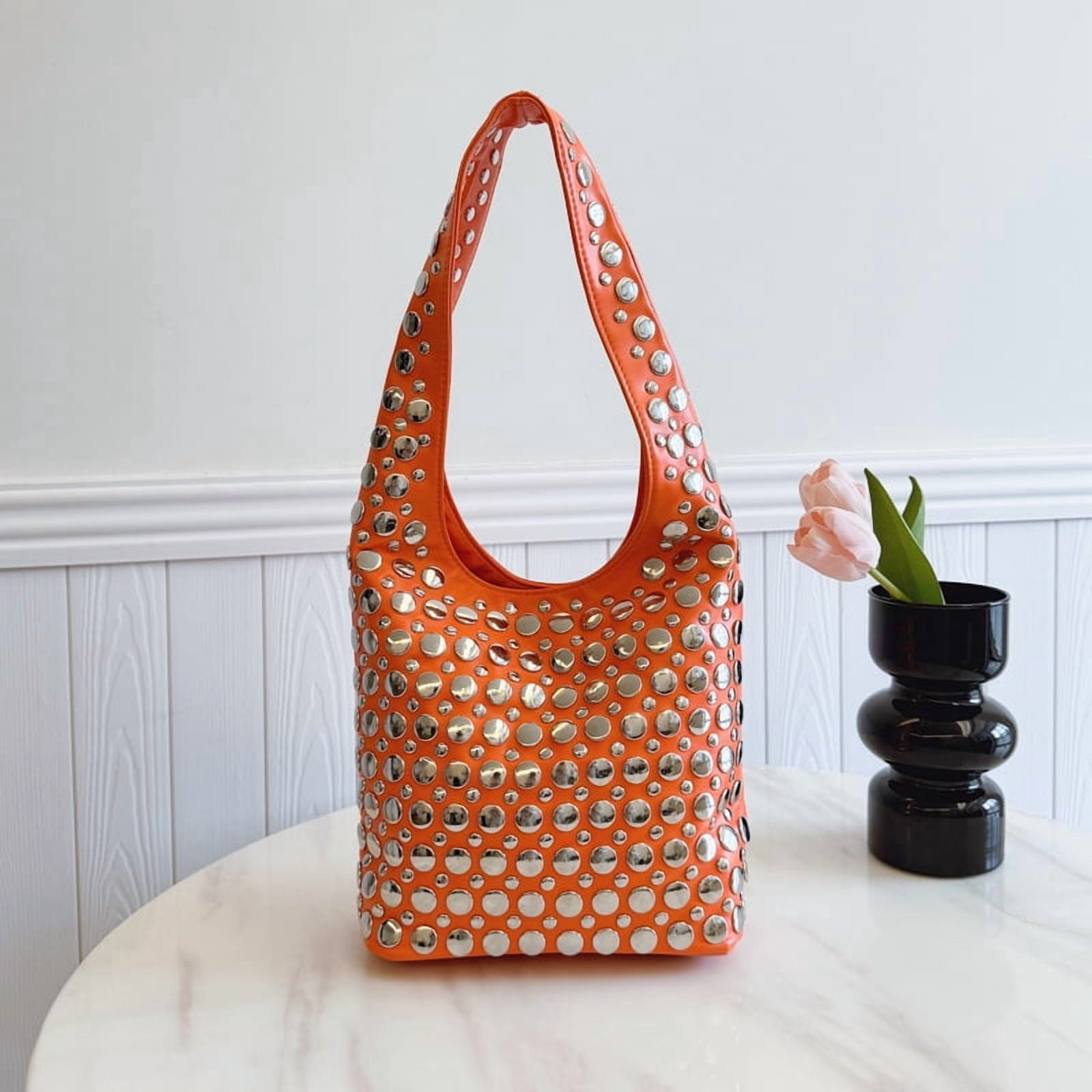 Baguery Women's Y2K Hobo Shoulder Bag - Punk Studded Top Handle Tote ...