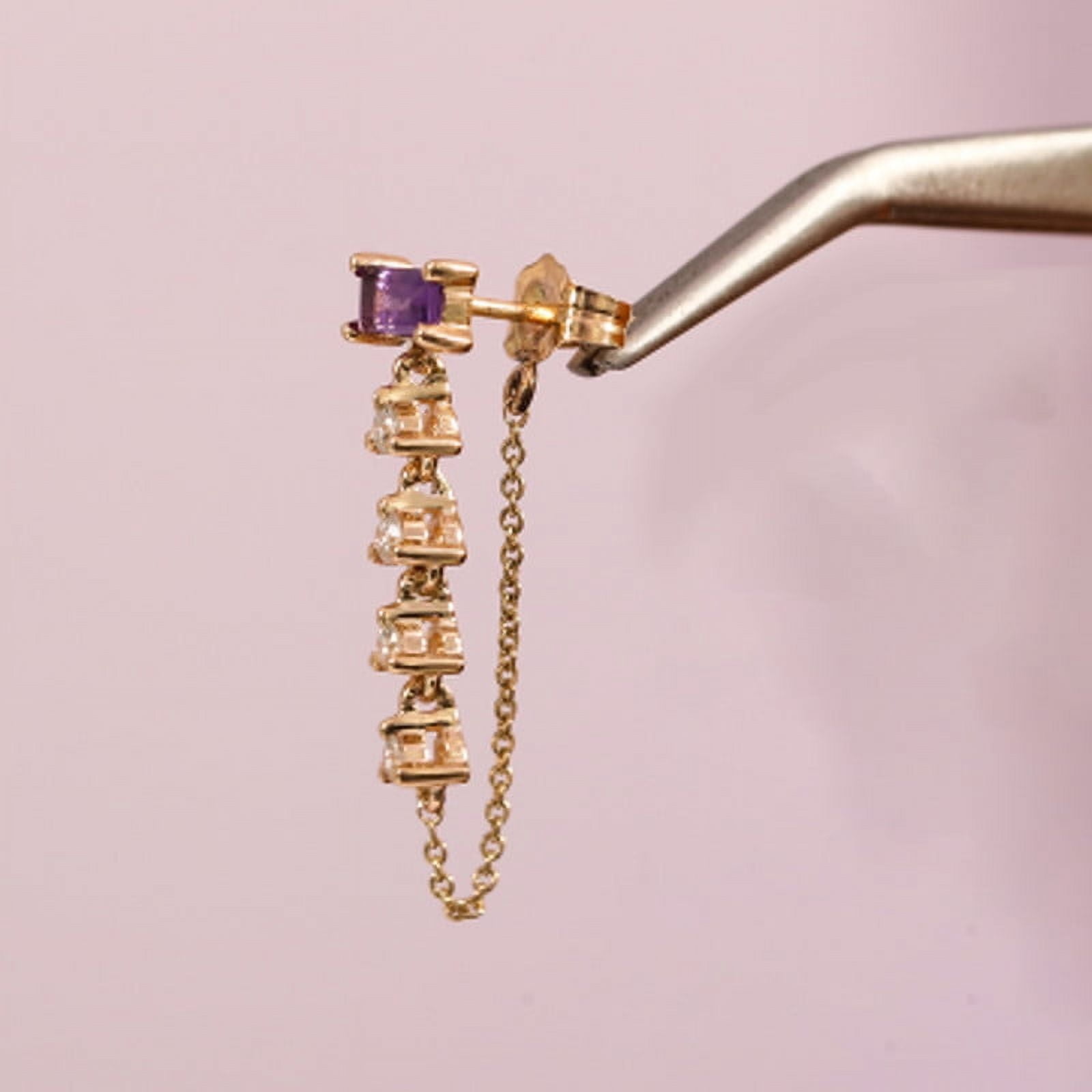 Baguette Amethyst & Diamond Chain Earrings, 925 Starling Silver Earring ...