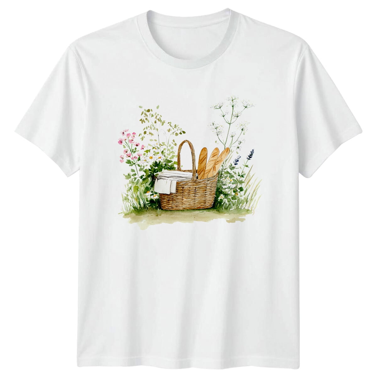 Baguette Basket Nature Scene Mens T-Shirt Ladies Tee Graphic Top Unisex ...
