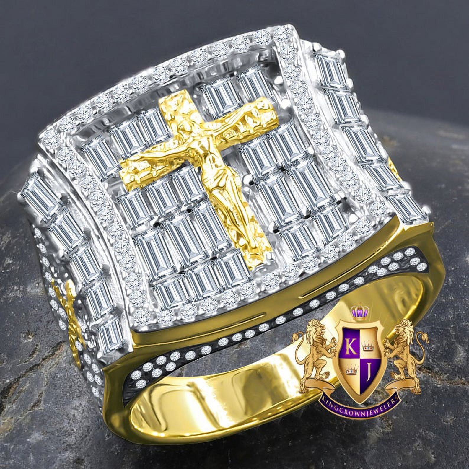Baguette Big Bold Men's Real Genuine Sterling Silver 14K Yellow Gold ...