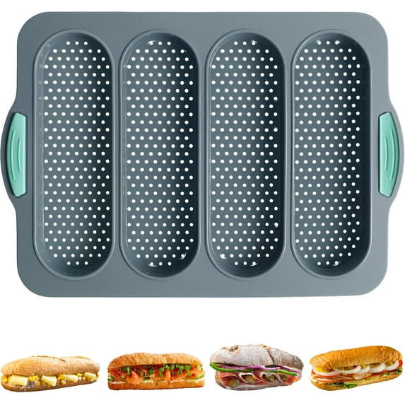 Baguette Bread Pan, Non- Grade Bread Loaf Pan, 4 Cavity Perforated ...