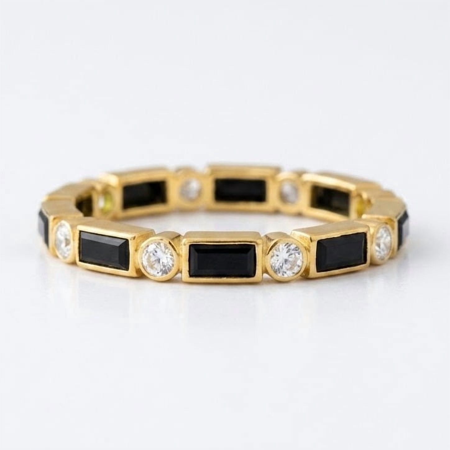 Baguette Cut Black Onyx And Diamond Full Eternity Band Ring, Dual ...