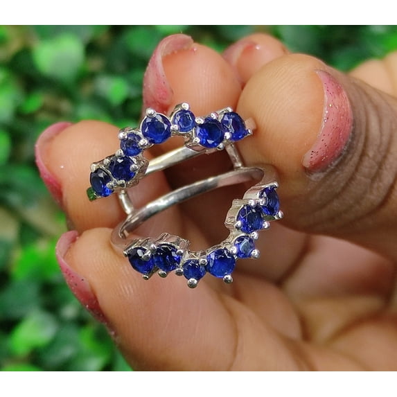 Blue Sapphire Wedding Wrap ring jacket in 925 Sterling Silver ...