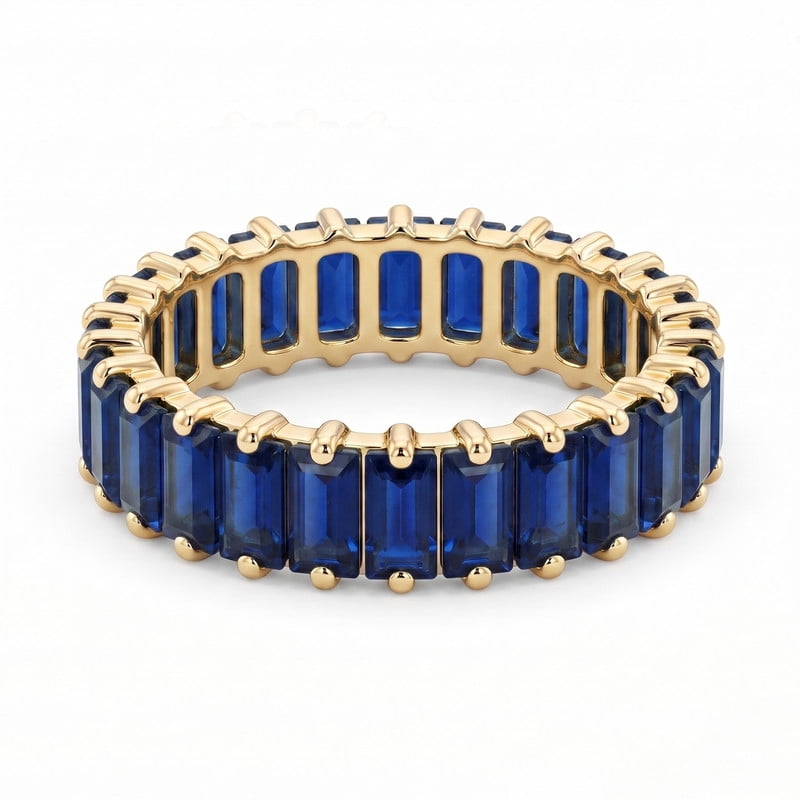 Baguette Cut Blue Sapphire Eternity Ring, Stackable Ring, September ...
