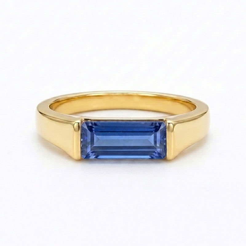 Baguette Cut Blue Sapphire Solitaire Ring In 925 Sterling Silver Blue ...