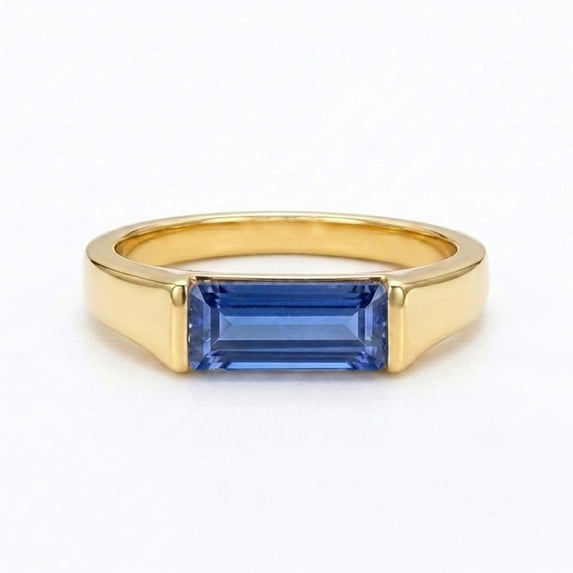 Baguette Cut Blue Sapphire Solitaire Ring In 925 Sterling Silver Blue ...