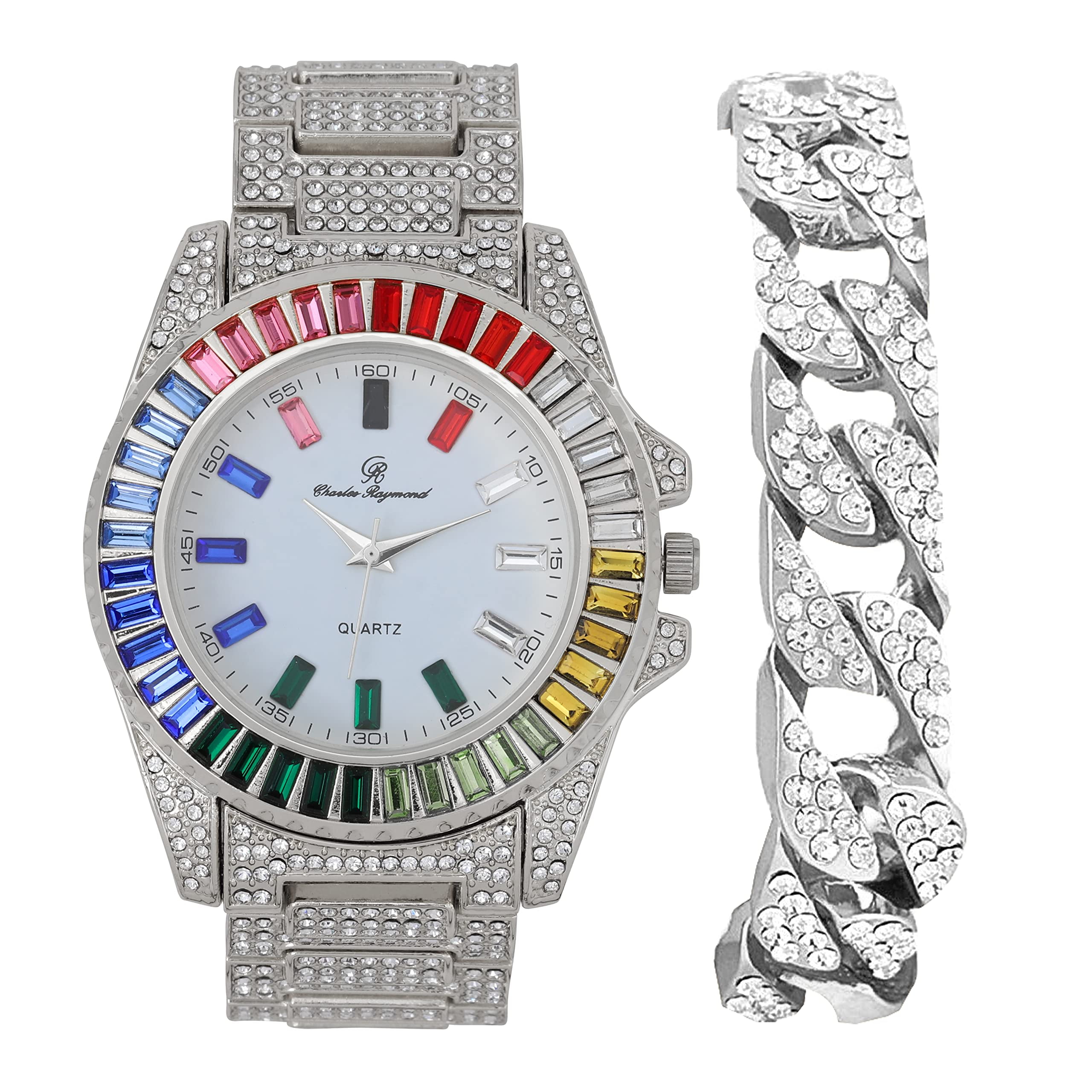 Baguette Cut Diamond Crystal Bling'ed Out Mens Watch Miami Iced Out ...