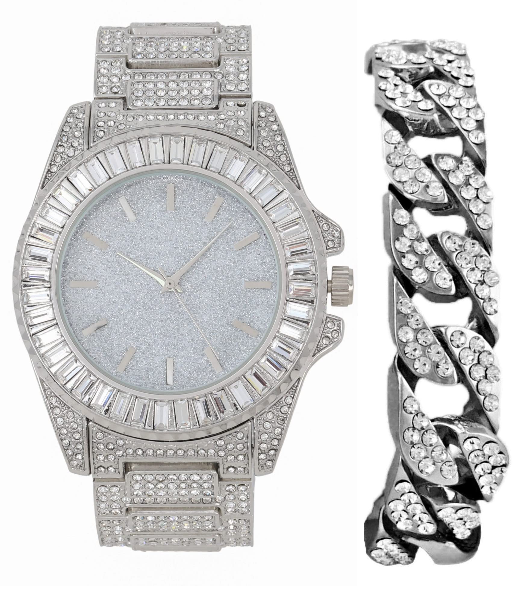 Baguette Cut Diamond Crystal Bling'ed Out Mens Watch Miami Iced Out ...