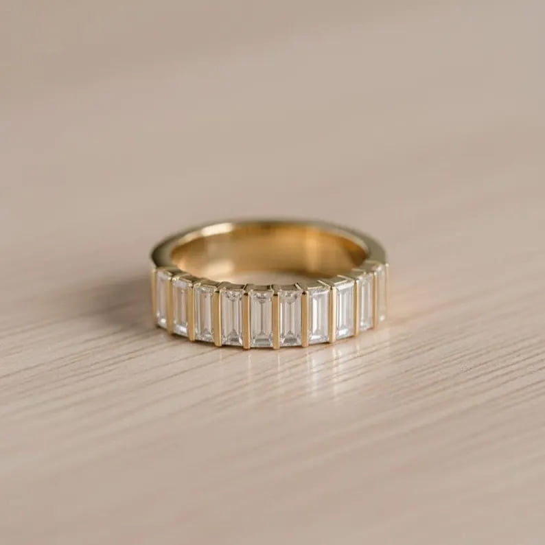 Baguette Cut Diamond Half Eternity Band Ring, Diamond Stackable ...