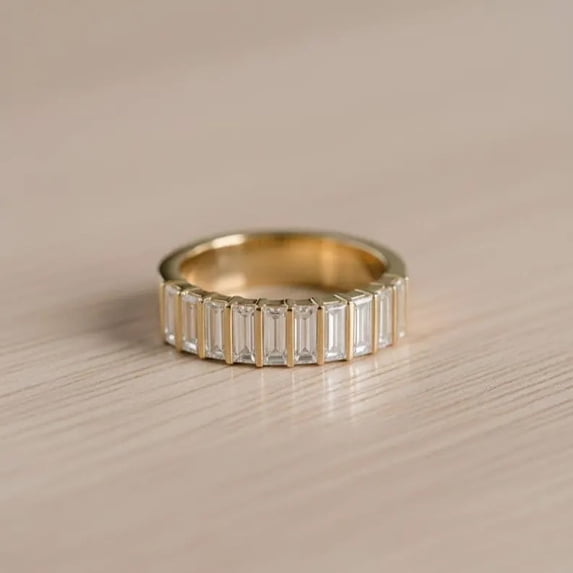 Baguette Cut Diamond Half Eternity Band Ring, Diamond Stackable ...