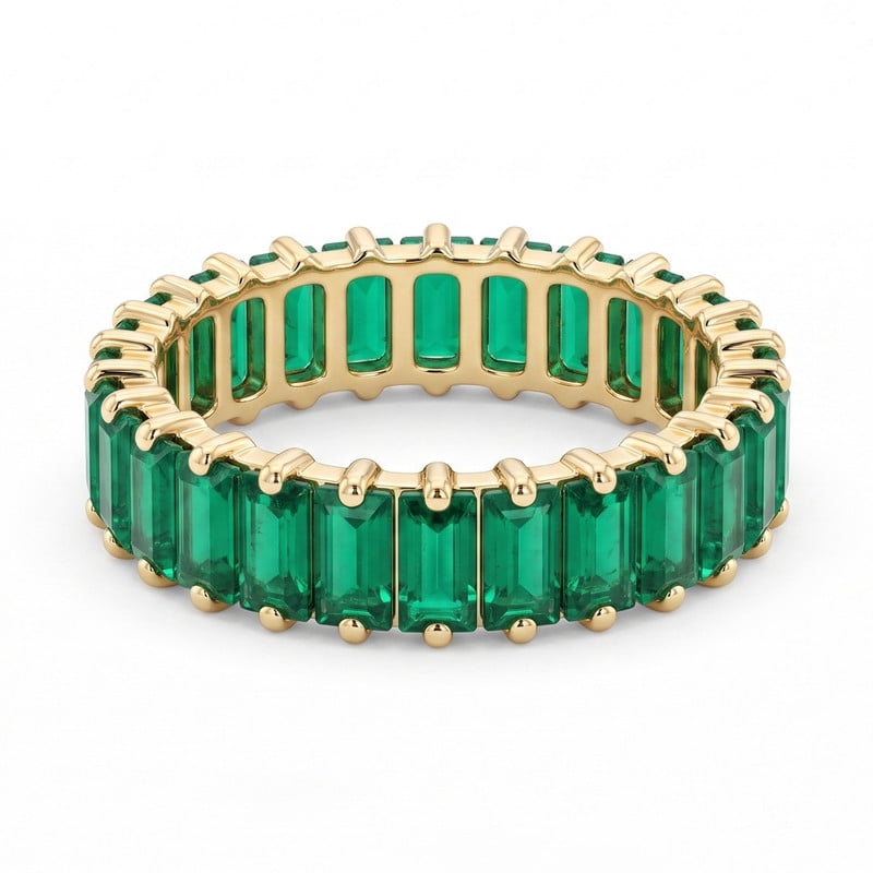 Baguette Cut Emerald Eternity Ring, Stackable Minimalist Promise Ring ...