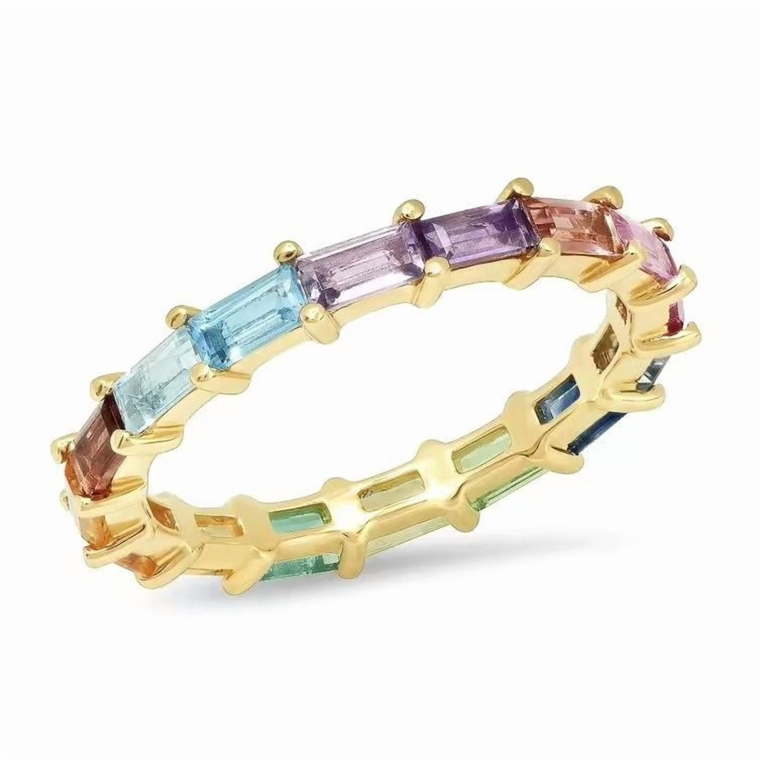 Baguette Cut Lab created Multi sapphire full Eternity band ring , Prong ...
