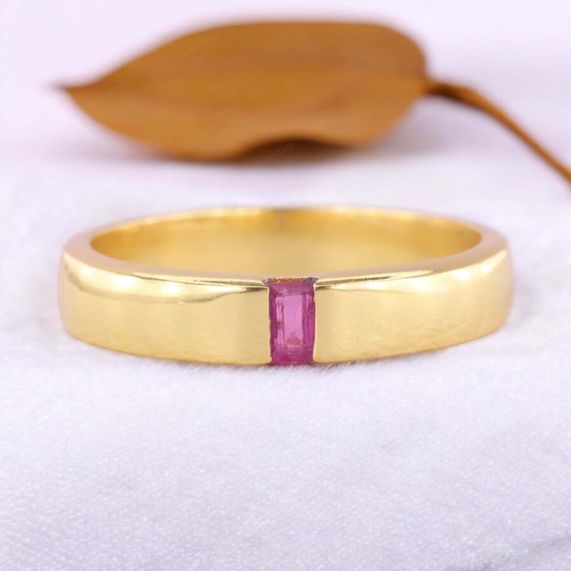 Baguette Cut Ruby Bridal Ring Women Solitaire Anniversary Ring July ...