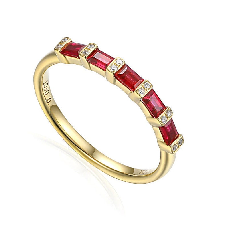 Baguette Cut Ruby & Diamond Half Eternity ring Unique Band Dainty 14k Gold plated Ring baguette ...