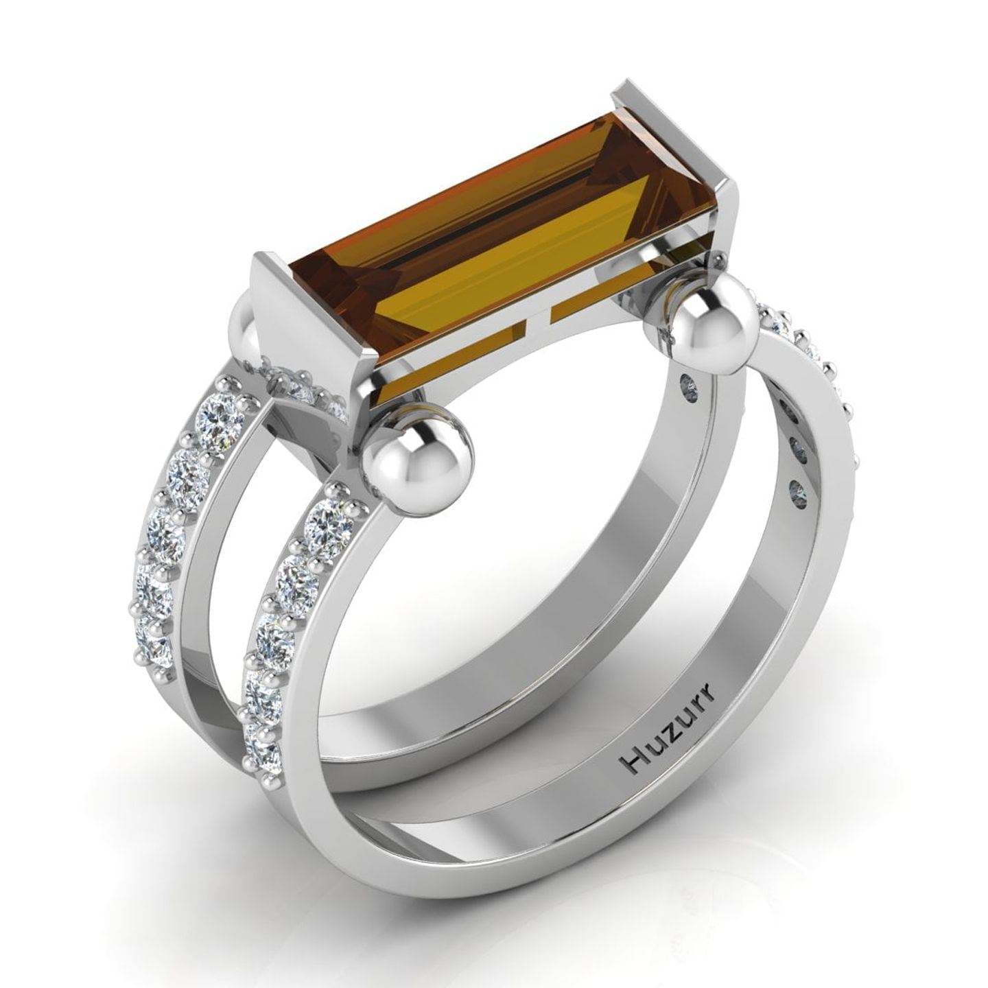 Baguette-Cut Silver Parallel Split Coffee Diamond Solitaire Ring ...