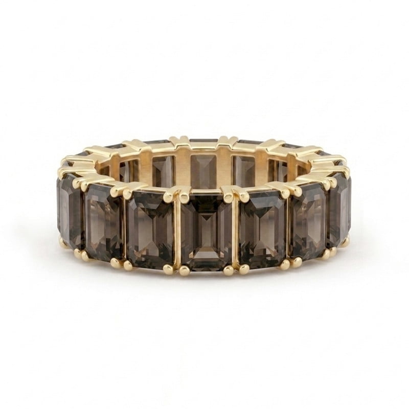 Baguette Cut Smoky Quartz Eternity Band Ring In 925 Sterling Silver ...