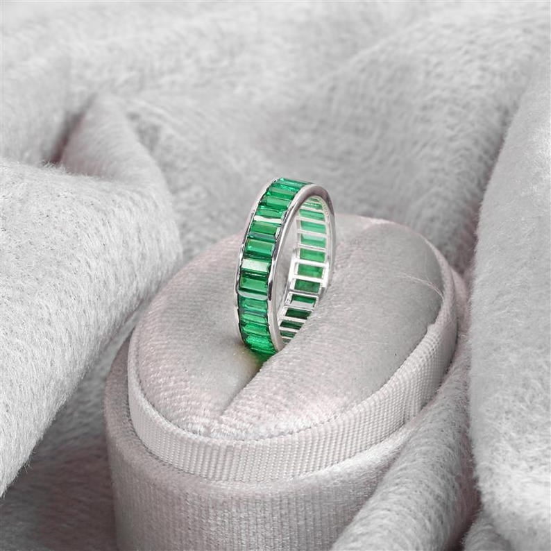 Baguette Emerald Channel Set Eternity Ring, Full Eternity Stackable ...