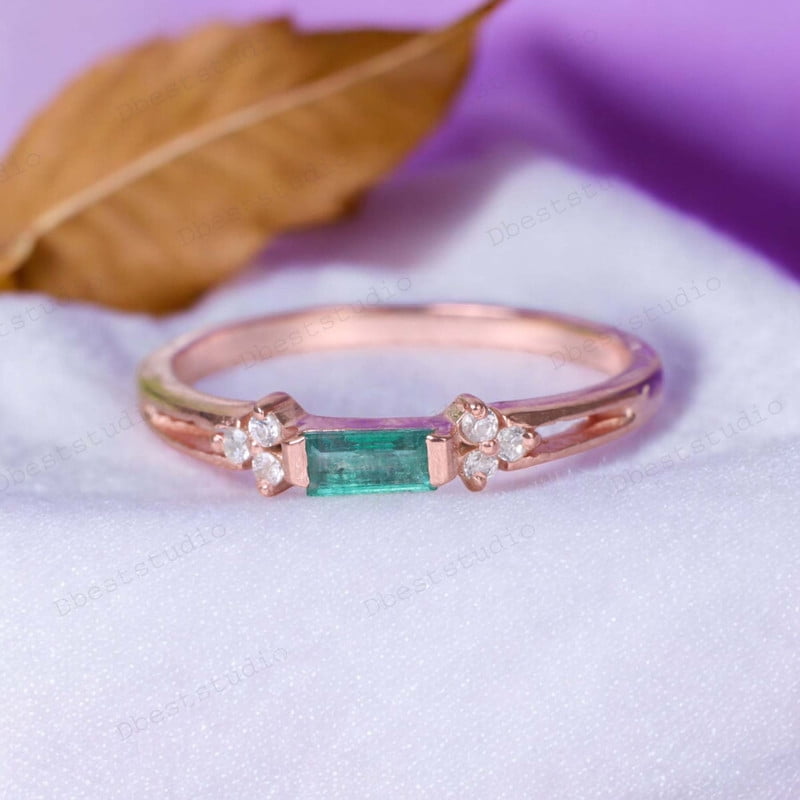 Baguette Emerald Proposal Ring Women Diamond Stacking Ring Birthday ...