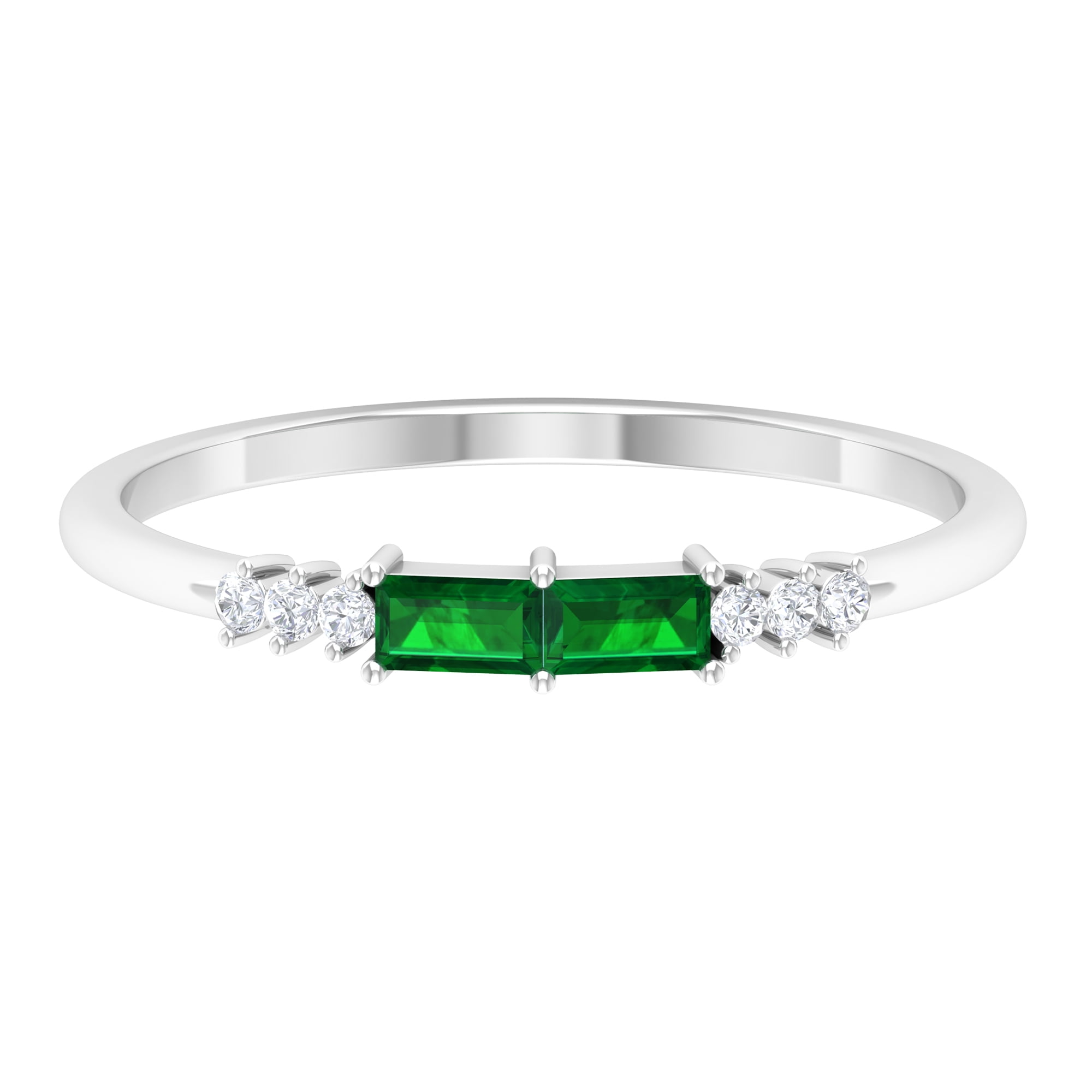 Rosec Jewels Baguette Emerald Two Stone Promise Ring with Diamond, East ...