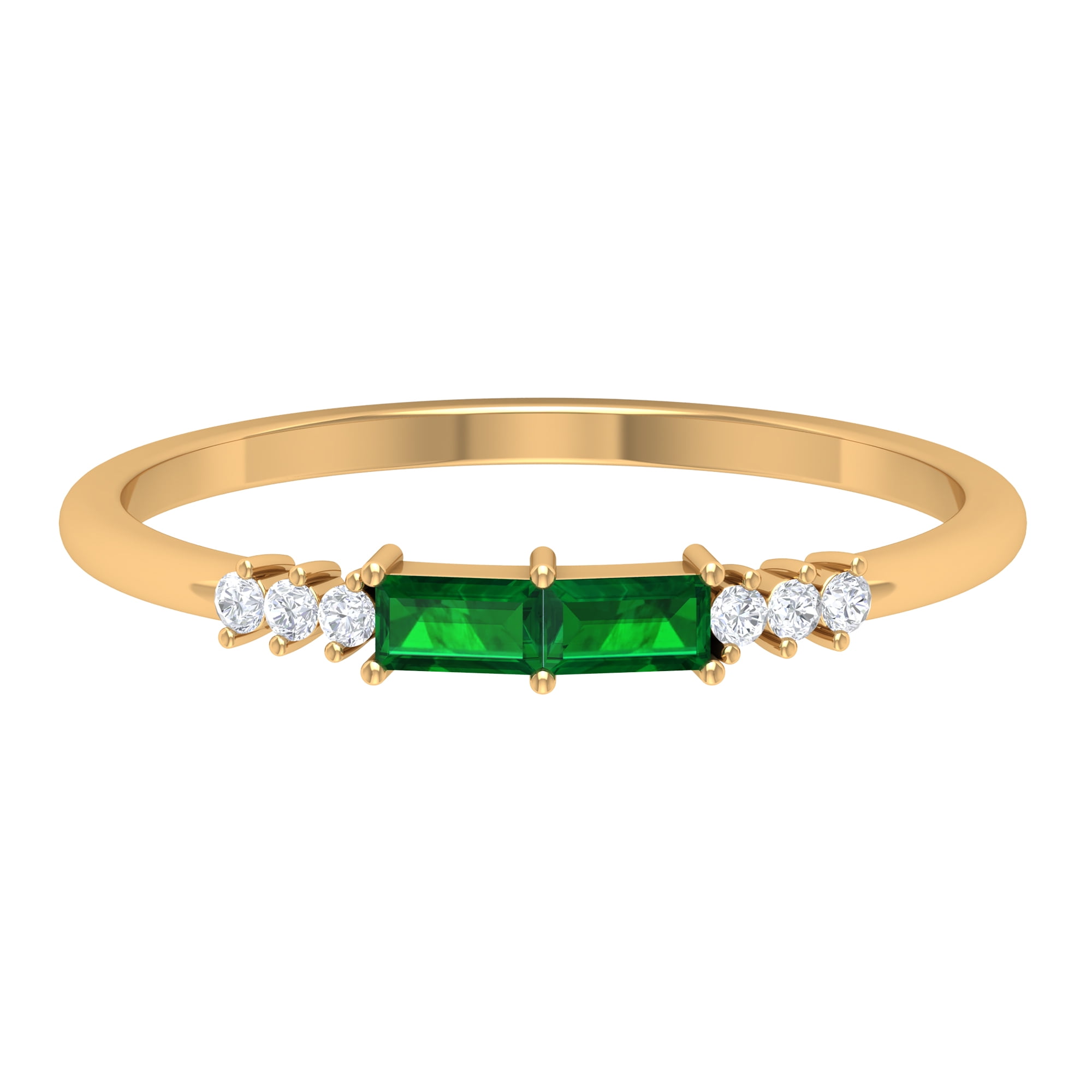 Rosec Jewels Baguette Emerald Two Stone Promise Ring with Diamond, East ...