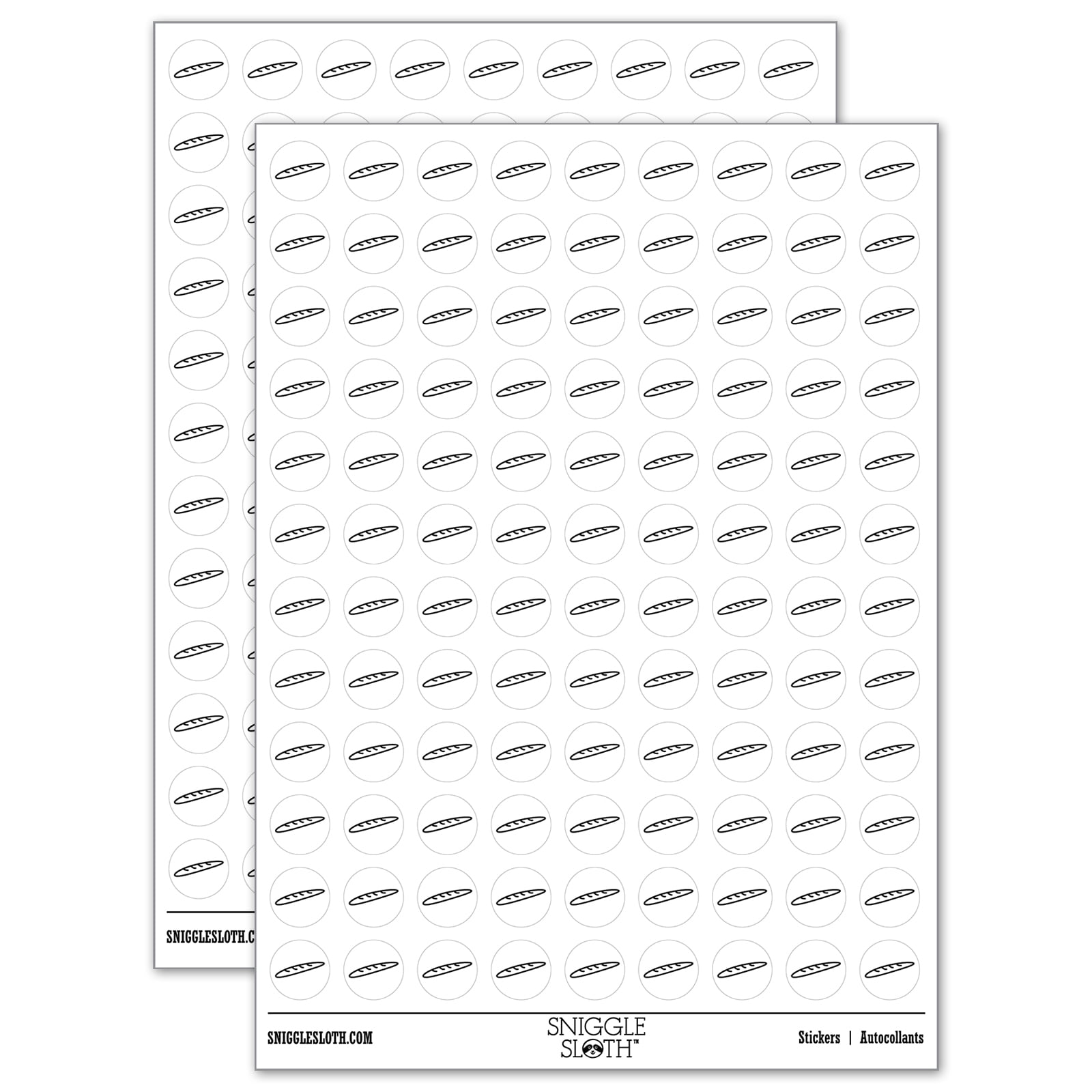 Baguette French Bread Doodle 200+ Round Stickers - White - Gloss Finish ...