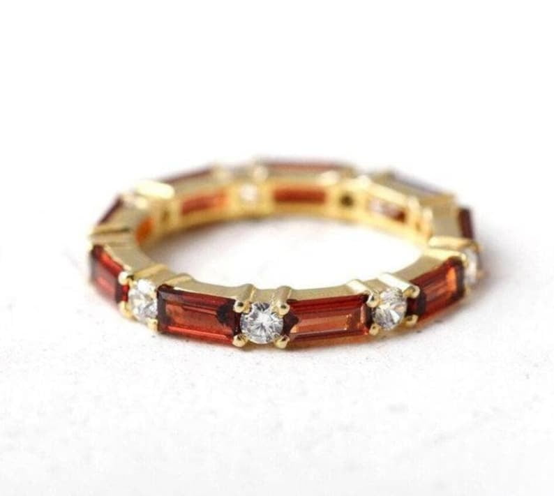 Baguette Garnet Wedding Band 925 Silver Bridesmaid Jewelry Dainty ...