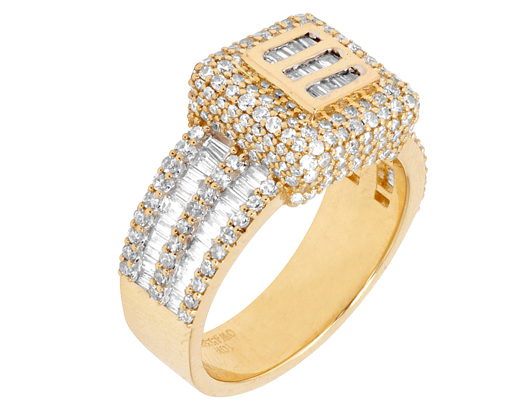 Baguette Grid 2.00 CT Diamond Ring 10K Yellow / White / Rose Gold 12MM ...