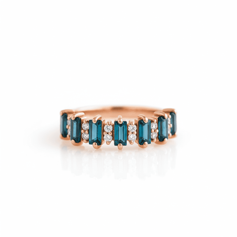 Baguette London Blue Topaz & Diamond Alternate Ring, Stackable Half ...