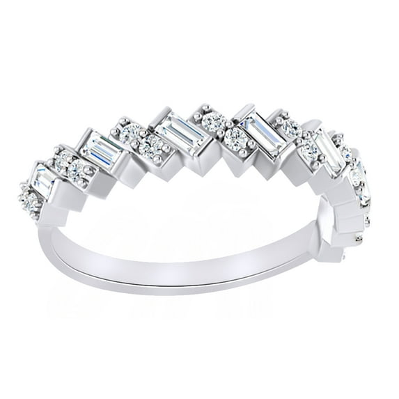 AFFY Baguette & Natural Diamond Anniversary Band Ring In 14K Solid White Gold (0.37 Ct), Size-10 ...
