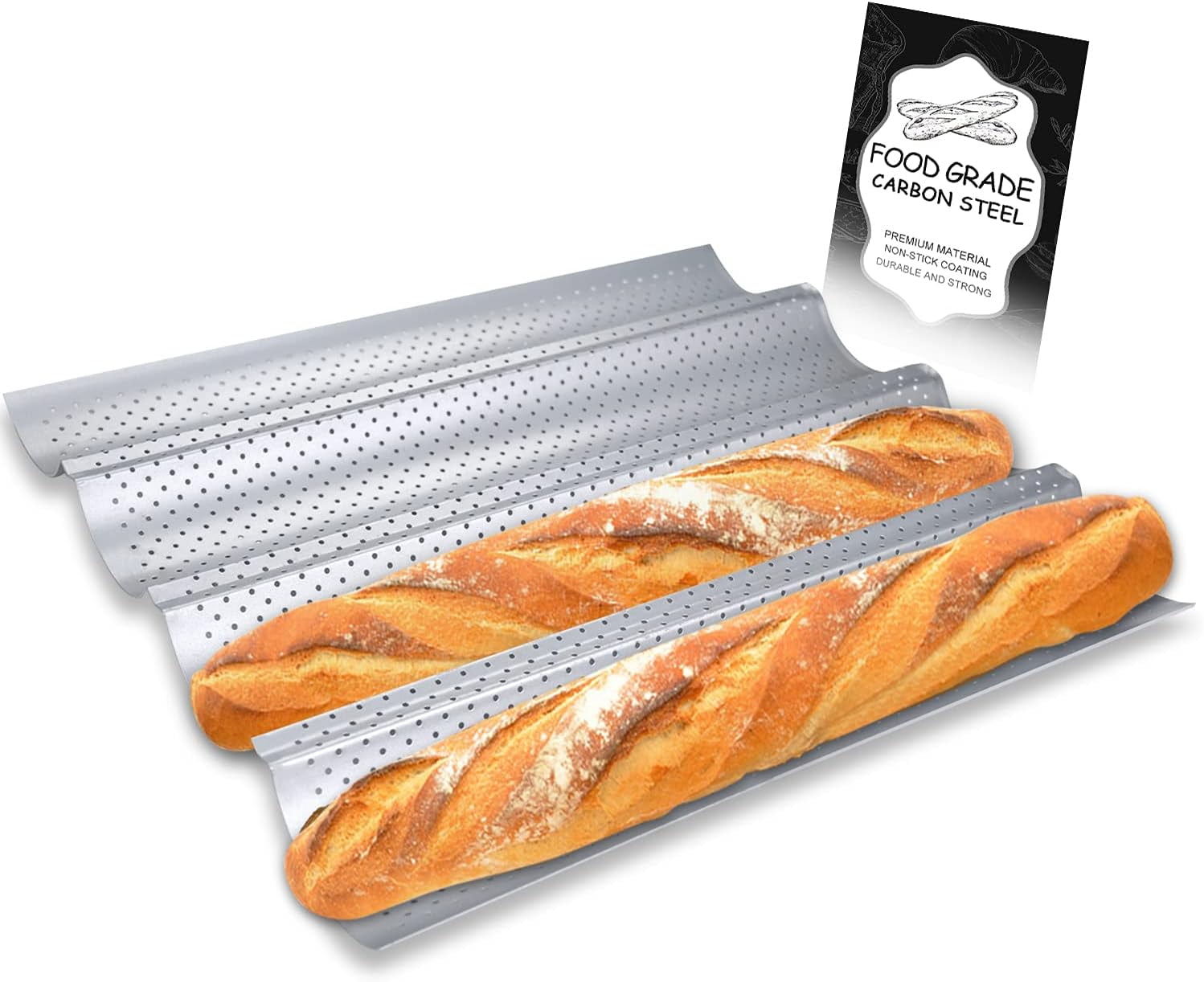 Baguette Pan for French Bread Baking, Heavy Duty Durability Non-Stick ...