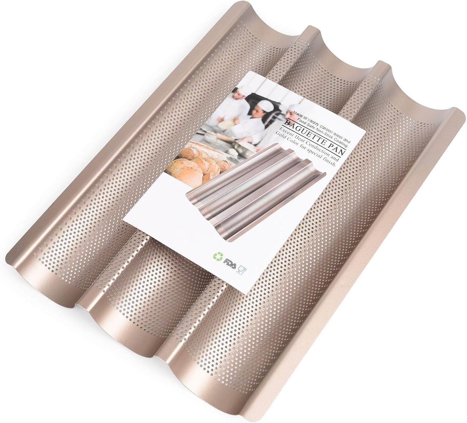 Baguette Pans for Baking 15" x 11", 3 Loaf Nonstick Baguette Baking ...