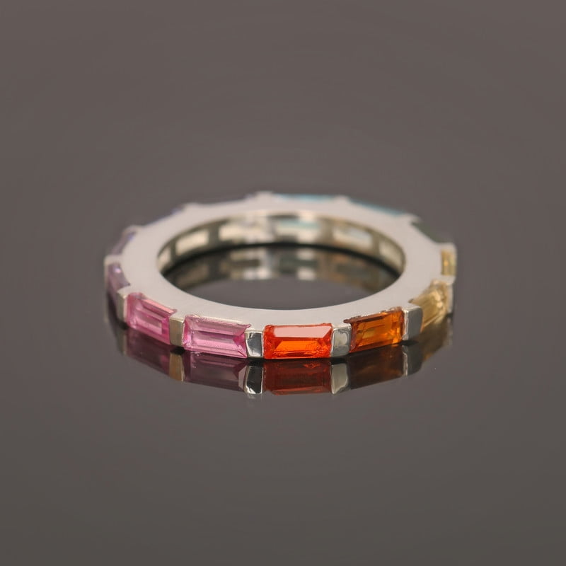 Baguette Rainbow Sapphire Eternity Ring, Multi Gemstone Stackable Band ...