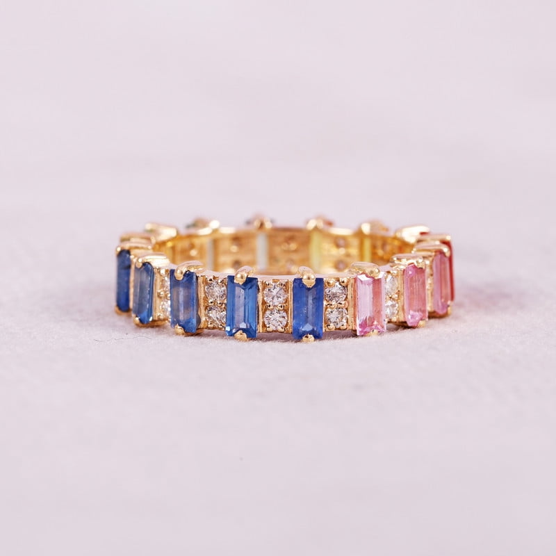 Baguette Rainbow Sapphire Hanmade Ring Jewelry, 925 Starling Silver ...