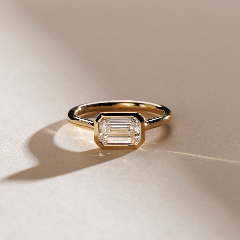 Baguette Ring, Rectangle Ring, Bezel Setting Ring, Bezel Set Engagement ...