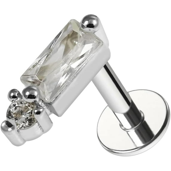 Baguette and Round Cz Gemstone Design Internally Threaded Top 16 Gauge ...