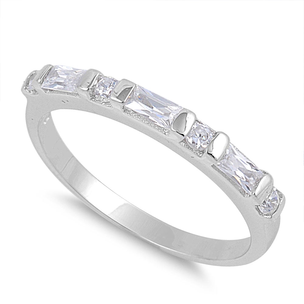 Baguette Round Interchanging Cubic Zirconia Ring Sterling Silver 925 ...