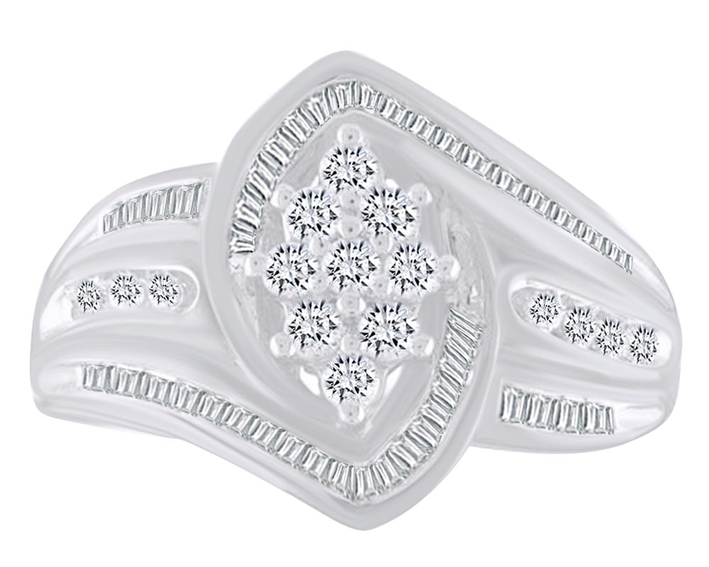 AFFY Baguette & Round Shape White Natural Diamond Marquise Cocktail ...