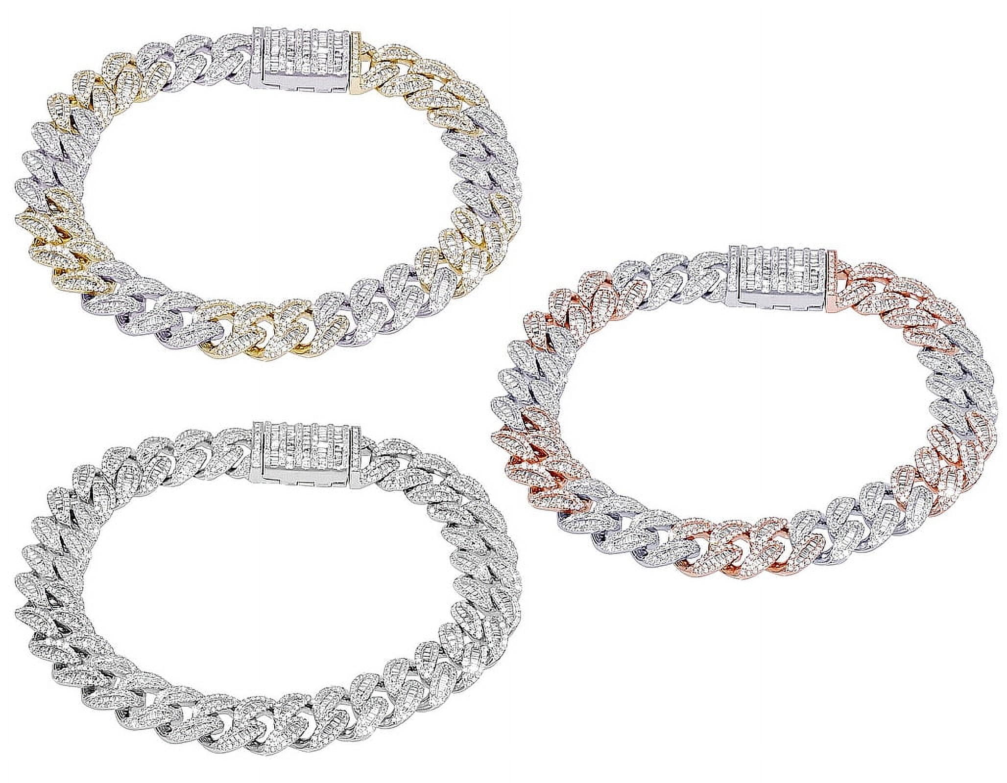Baguette Row 5.60 CT Diamond Miami Cuban Link Bracelet 10K Gold 10MM 8 ...