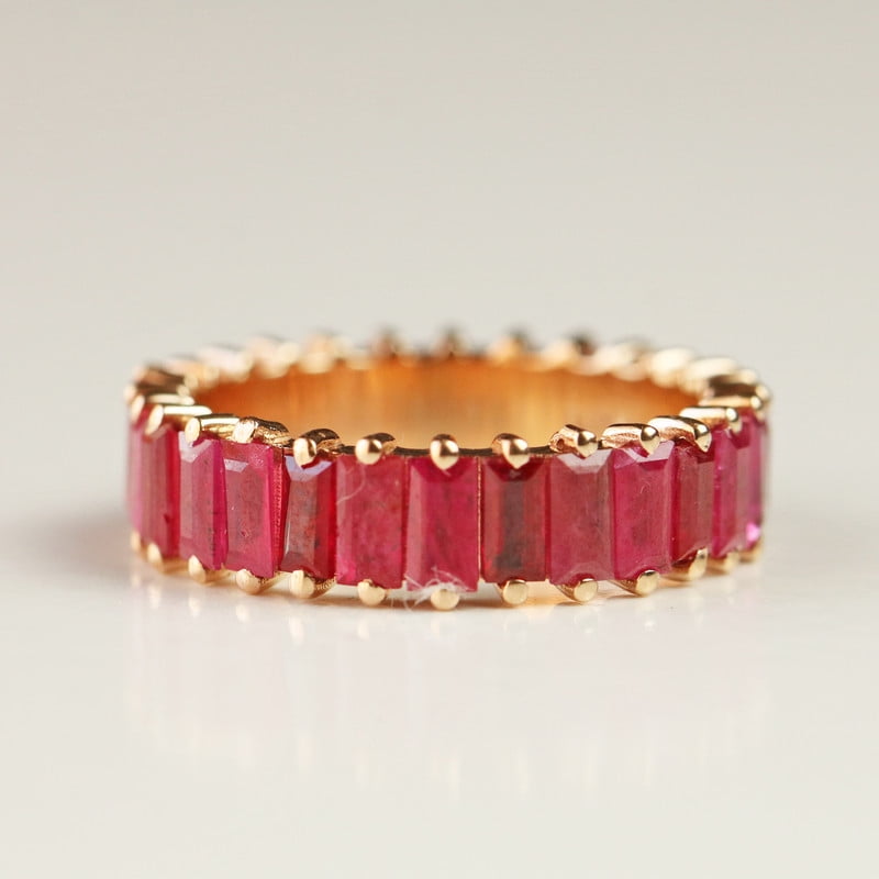 Baguette Ruby Eternity Band Ring, July Birthstone Ring, Pink Gemstone ...